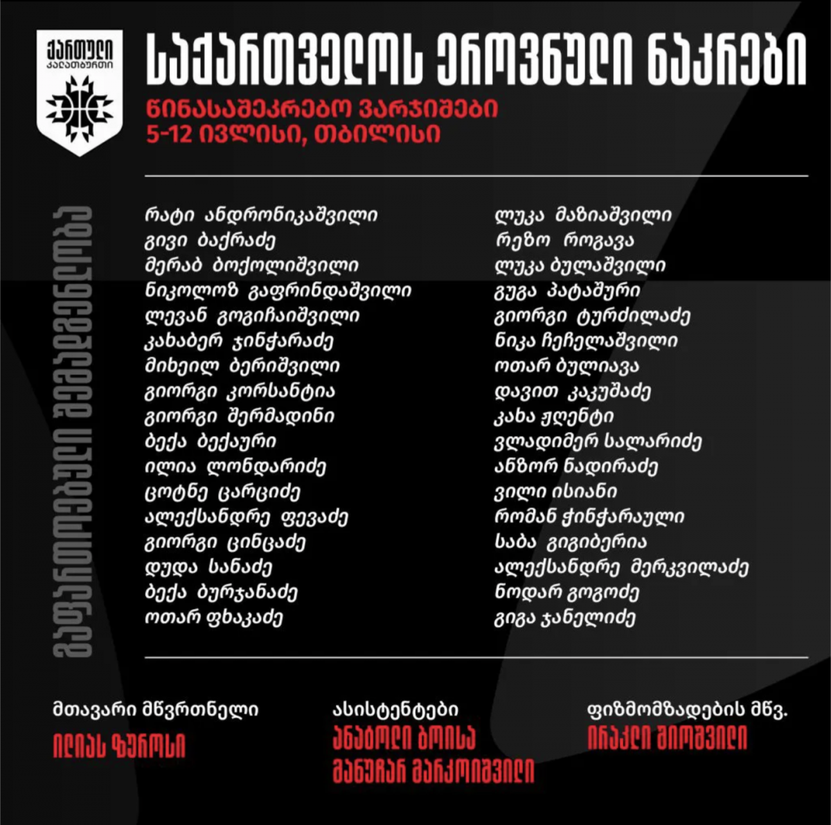 საქართველოს ეროვნული ნაკრების შეკრებისწინა ვარჯიშები 5 ივლისს დაიწყება – გამოძახებულია 34 ...